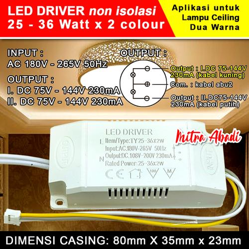 Jual LED Driver 25-36 x 2 Warna 230 mA AC-DC Casing Plastik NON ISOLASI ...