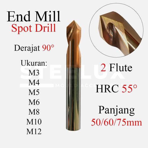 Jual Spot Drill Leo M3 - M12 90° Panjang 50/60/75mm HRC 55° 2 Flute - M8X60 - Kota Tangerang ...