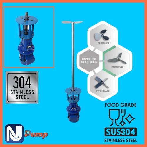 Jual Agitator Mixer Kimia SS304 1.1KW 1.5HP 3 Phase 2 Pole With Gearbox ...