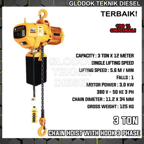 Jual Electric Chain Hoist 3 Ton x 12 Meter Takel Rantai 3 Phase ...