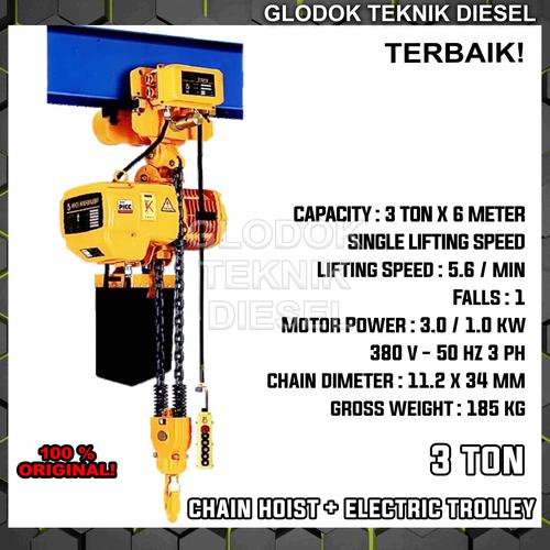 Jual Chain Hoist + Electric Trolley 3 Ton x 6 Meter Takel Rantai ...