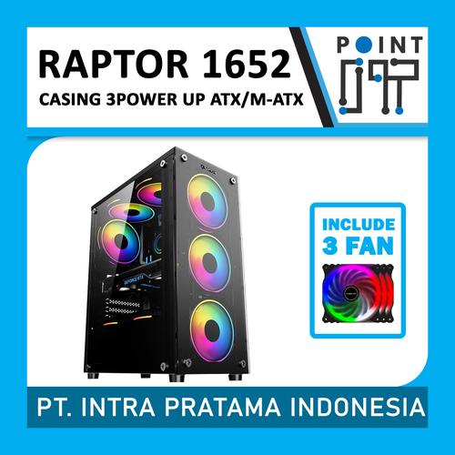 Jual Casing PC Gaming Power Up Raptor 1652 with 3 FAN LED ATX Gaming ...