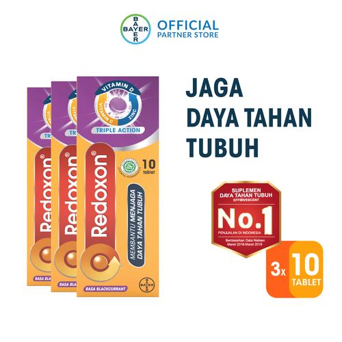 Jual Redoxon Vitamin C, D & Zinc Rasa Blackcurrant 10 Tablet x 3 Unit ...
