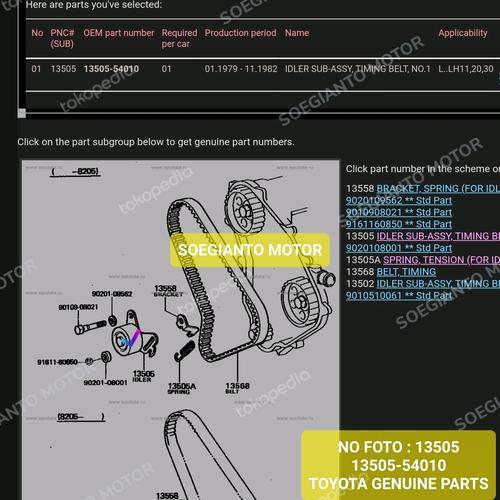 Jual TENSIONER BEARING TIMING 13505-54010 ORI TOYOTA HIACE L 79-85 ...