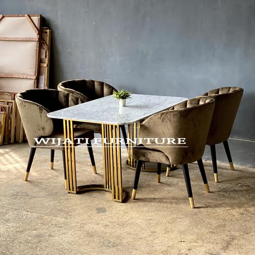 Jual dining set meja makan minimalis top table marmer Asli stainless ...
