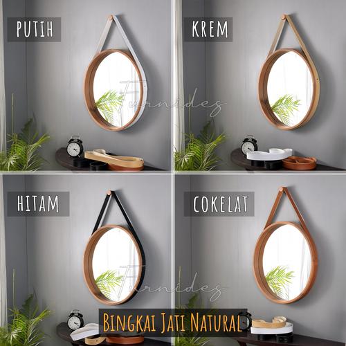 Jual Cermin Bulat Diameter 40 cm | Tali STRAP | Frame KAYU SOLID ...
