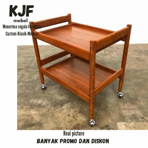 Jual meja troli dapur makan meja troli 2 rak susun kayu - Kab. Jepara ...