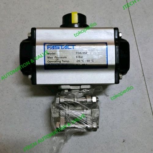 Jual stop kran air ball actuator pneumatic / ball valve stainless 316 3 ...
