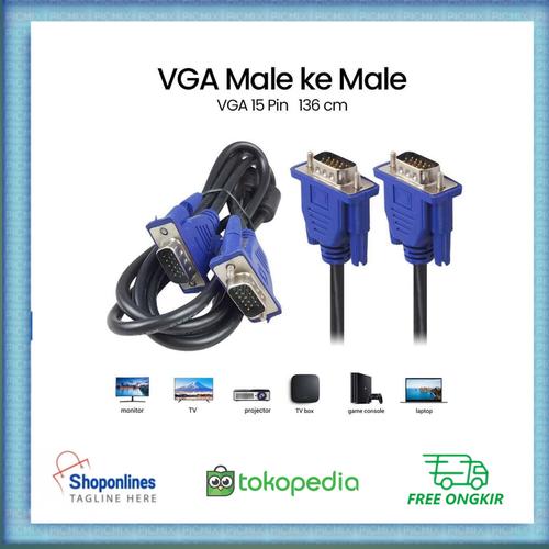 Jual Kabel VGA 15 Pin Male ke Male penghubung komputer ke monitor - Hitam 136 cm - Jakarta Barat ...