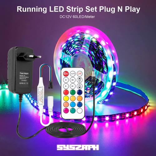 Jual Set LED Strip 2M RGB Running Remote Controller Adaptor Gerak 60LED ...
