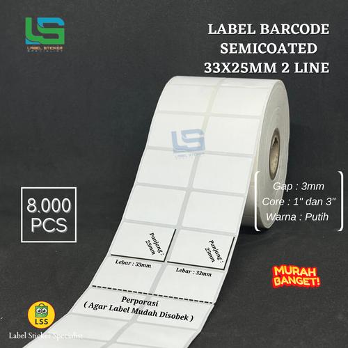 Jual LABEL STICKER BARCODE SEMICOATED 33X25 MM 2 LINE - Jakarta Barat ...