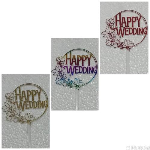 Jual CAKE TOPPER HIASAN KUE "HAPPY WEDDING" motif BUNGA (SATUAN ...