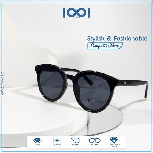 Promo Kacamata Hitam Sunglasses Anti UV Frame Bulat Pria Wanita - IOOI 006 - Black Grey ...