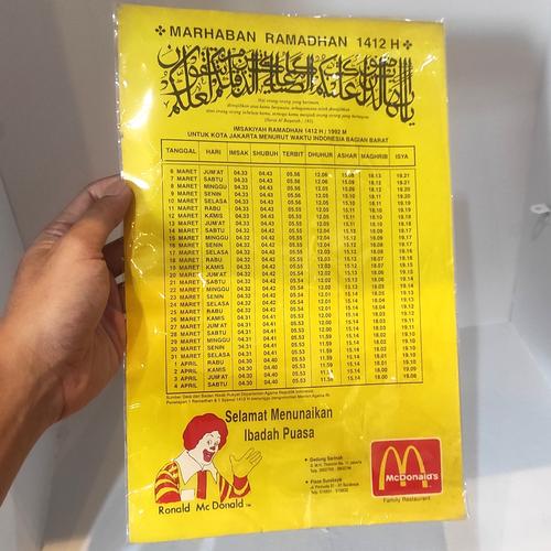 Jual 1992 KALENDER MCD MCDONALD HAPPY MEAL VINTAGE RAMADHAN JADWAL ...