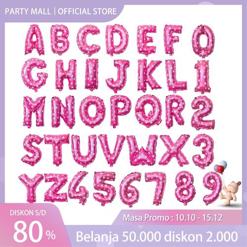 Promo Balon Foil Huruf Abjad Alphabet Pink A-Z Balon Foil Angka Pink 0 ...
