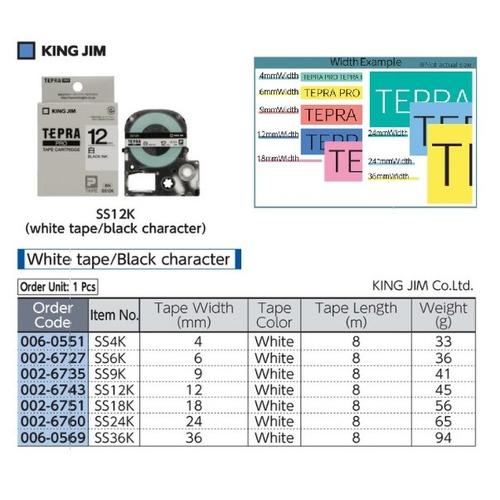 Jual Tape Cartridge for Tepra White Tape Black Letter 9mm KING JIM SS9K - Kab. Bekasi - Adara ...