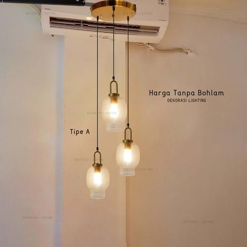 Jual Lampu gantung hias gold 3in1 void kaca texture ruang tamu meja ...