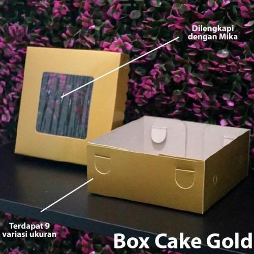 Jual dus emas kaca 22 x 22 x 7.5 cm - box kue mika-gold cake box isi 5 ...