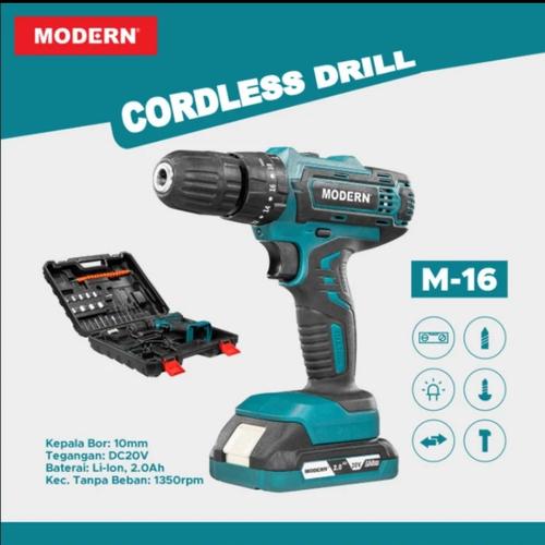 Jual Mesin Bor Cas 20V Cordless Impact Drill 10mm MODERN M16 Set 1 ...
