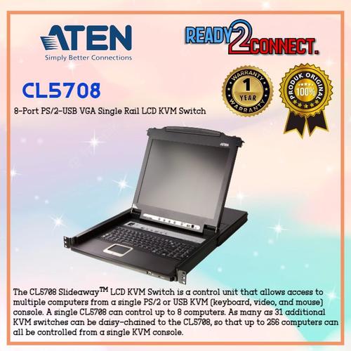 Jual ATEN CL5708M 8-Port PS/2-USB VGA Single Rail LCD KVM Switch ...