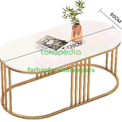 Jual meja tamu besi gold kombinasi top kaca diameter 60x120 cm - Kab ...