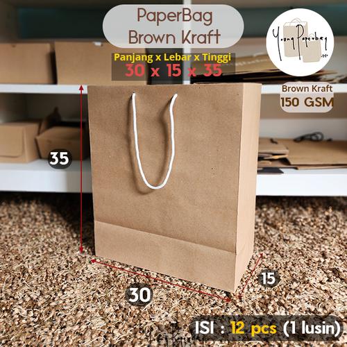 Jual Paper Bag/Tas Kertas Paperbag Polos Kraft Coklat 30 x 15 x 35 -150 ...