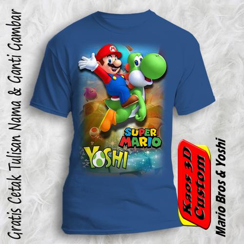 Jual Kaos 3D Super Mario dan Yoshi Ukuran Anak dan Dewasa - Biru, Anak ...