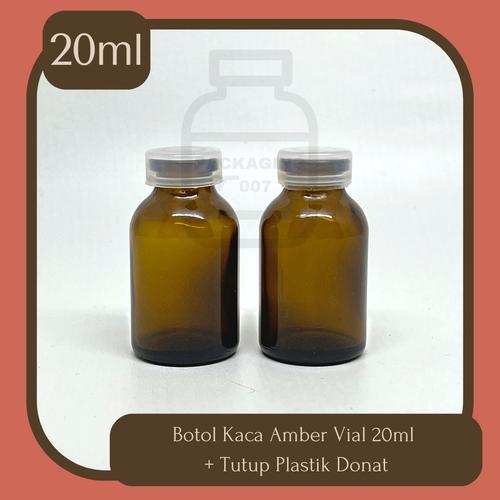 Jual Botol kaca Amber Vial 20ml + Tutup Plastik Donat - Botol Saja ...