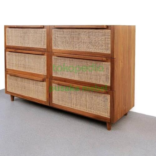 Jual cabinet drawer rotan kayu jati, bufet table rotan kayu jati ...