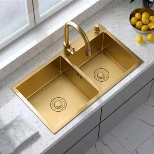 Jual Kitchen sink 8245 gold emas paket kran tarik/Bak cuci piring ...