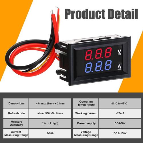 Jual Voltmeter Amperemeter DIGITAL 0-100V 10A Display Combo Dual Volt Meter - Merah Biru - Kab ...