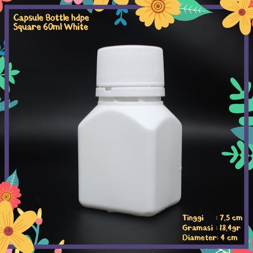 Jual BOTOL OBAT KOTAK 60ML HDPE PUTIH SUSU PERSEGI ISI 30 KAPSUL ...