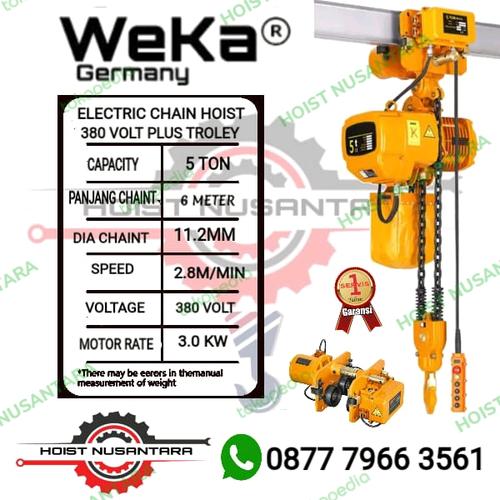Jual ELECTRIC CHAIN HOIST 5 TON X 12 METER WITH TROLLEY WEKA GERMANY ...