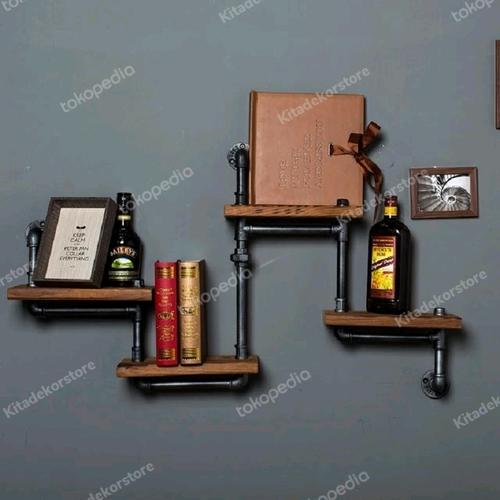 Jual RAK BESI RAK SHOWCASE KAYU INDUSTRIAL / RAK DINDING PIPA BESI RAW ...