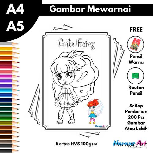 Jual Gambar Mewarnai Peri Lucu Gambar Sketsa Anak Perempuan SD TK ...
