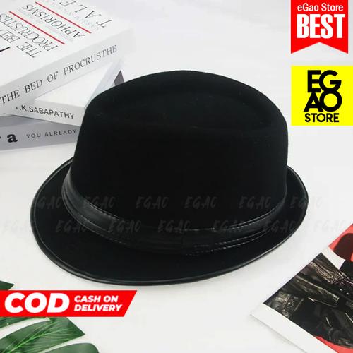 Jual Topi Kulit Fedora Asli Garut / Topi Laken List Simpel - Hitam, All ...