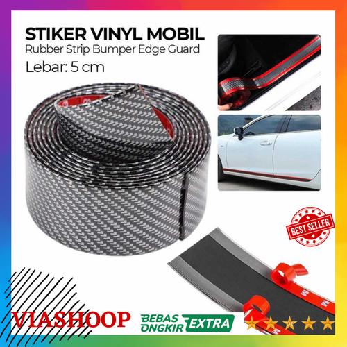 Jual Stiker Vinyl Mobil Carbon Fiber Rubber Strip Bumper Guard 100cm ...