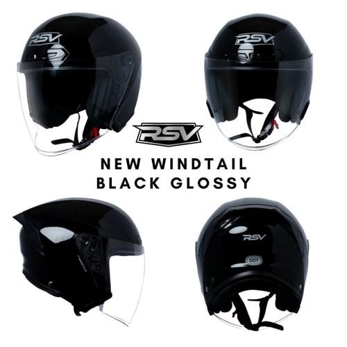 Jual HELM RSV NEW WINDTAIL BLACK GLOSSY - HELM HALF FACE - RSV HELMET ...