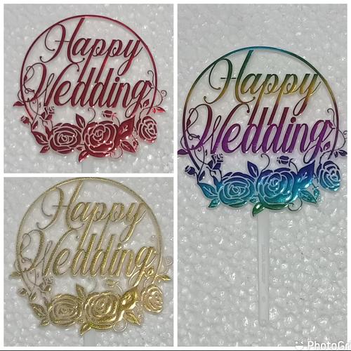 Jual CAKE TOPPER HIASAN KUE "HAPPY WEDDING" motif BUNGA (SATUAN ...