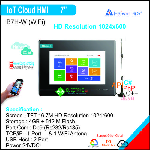 Jual B7H-W Haiwell, IoT Cloud HMI 7 Inch + WiFi HD Resolution 1024x600 ...