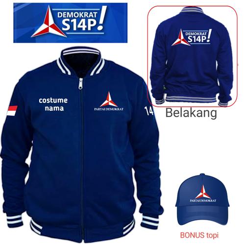 Jual jaket varsity partai demokrat sablon dobel + free topi - M - Kab ...