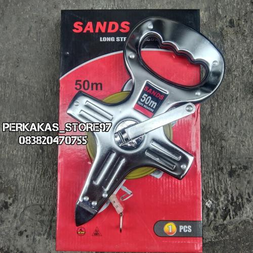 Jual Meteran roll gulung 50 meter measuring tape flat besi steel SANDS ...