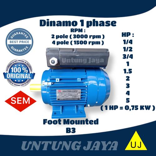 Jual ELEKTRO MOTOR DINAMO SEM 1 PHASE 1 HP 0,75 KW 4 POLE 1500 RPM - Kota Surabaya ...
