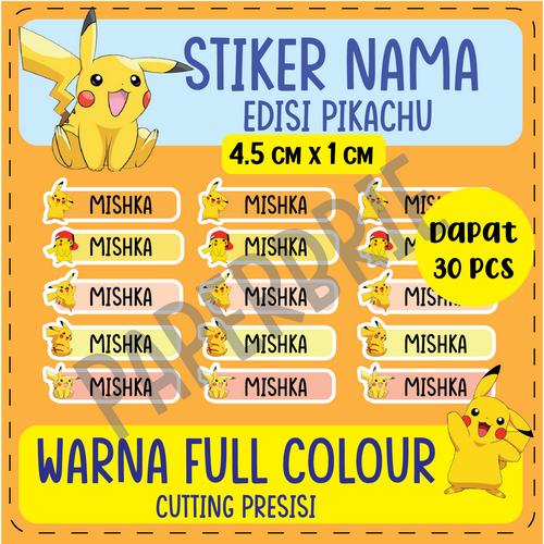 Jual Stiker label nama PIKACHU BASIC anak Sticker buku anak sticker ...