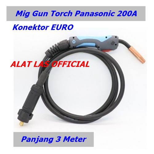 Jual Mig Gun Torch Panasonic 200A Konektor EURO Panjang 3 Meter - Las ...