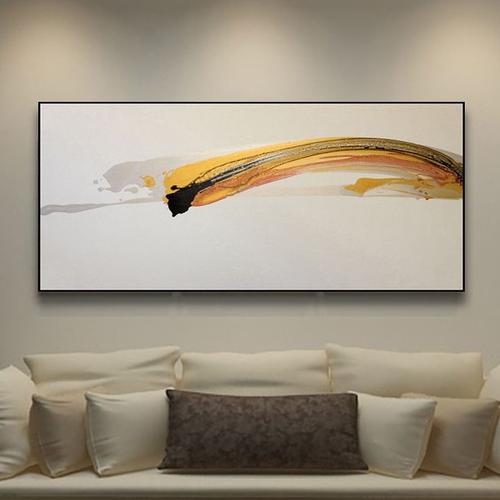 Jual lukisan abstrak modern coret kuning 60x120 cm frame hiasan dinding ...