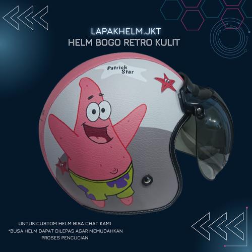 Jual Helm Retro Kulit Dewasa Patrick Star Kaca Bubble Hallface Helmet ...