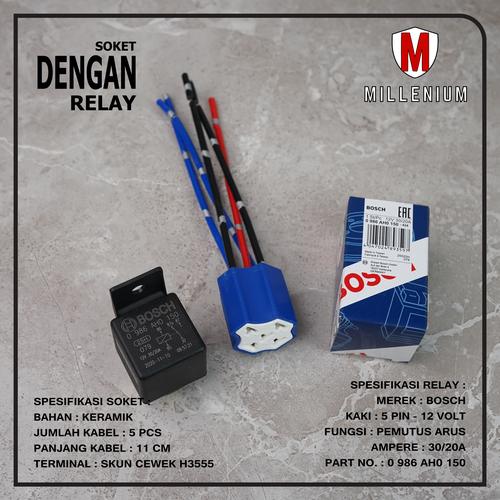 Jual Soket Relay Keramik 5 Kabel Dengan Relay Bosch Mx 5 Pin / Kaki ...