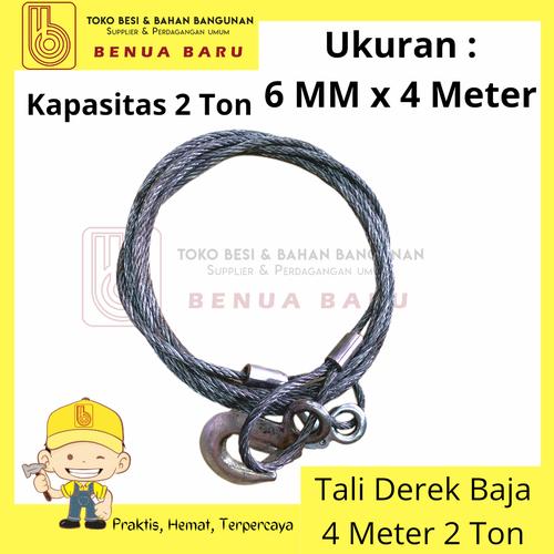 Jual Tali Derek Mobil Kawat Baja / Seling 2 Ton 4 Meter / Tow Rope 2 ...