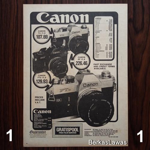 Jual Iklan Lawas Toko Kamera CANON TX EF FTb TLb F1 FD Lens CANONET G3 ...